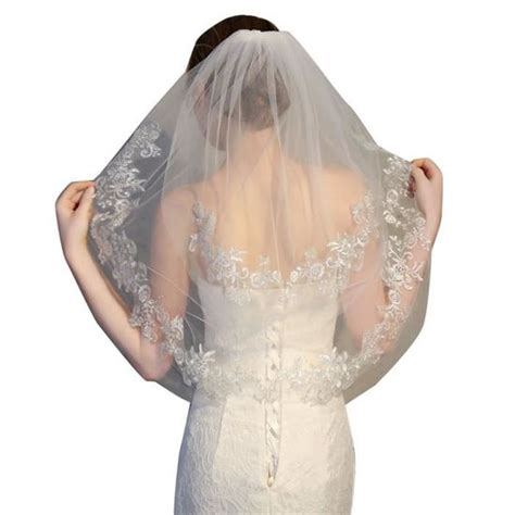 75 75cm 2 étages Voile de Mariée de Mariage avec Peigne en Métal Exquis