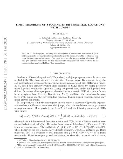 pdf limit theorems of stochastic differential equations with jumps
