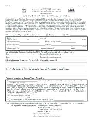 Fillable Online Michigan Authorization For The UIA To Release