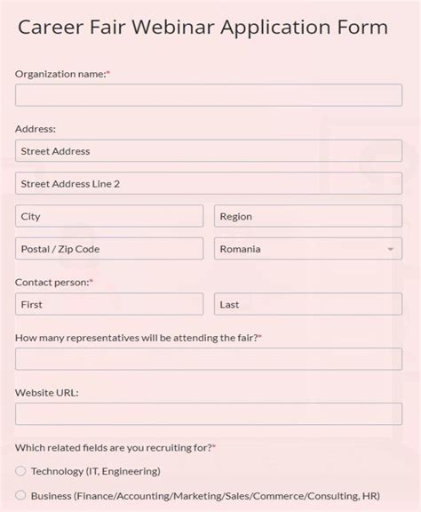 Free Career Fair Webinar Application Form Template