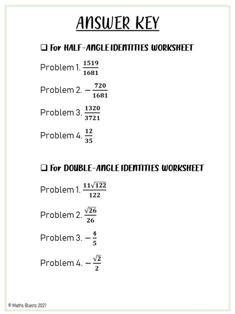 Double And Half Angle Identities Worksheets Made By Teachers