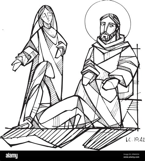 Hand Drawn Vector Illustration Or Drawing Of Martha And Mary Stock