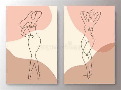 Line Art The Female Body Elegant Nude Figure Art Poster Stock Vector