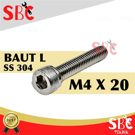 Jual Baut L SS304 M4 X 20 Stainless Steel 304 Socket Cap Screw SUS304