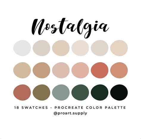NOSTALGIA MOOD PROCREATE Color Palette Hex Codes Gray Brown Tan For