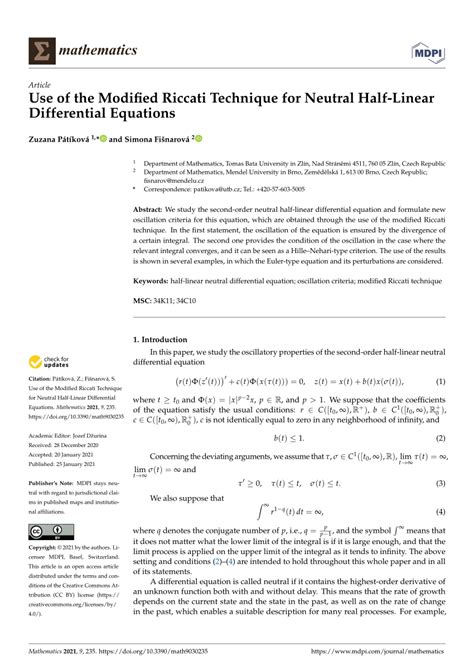 pdf use of the modified riccati technique for neutral half linear differential equations