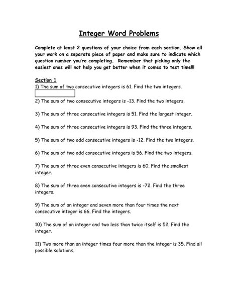 integer word problems