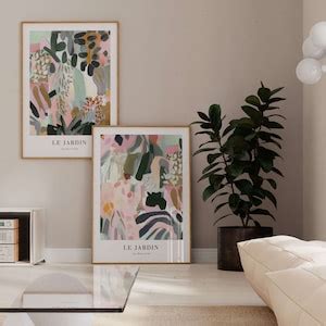Botanical Wall Art Flower Market Set Of 2 Prints Pink And Green Wall