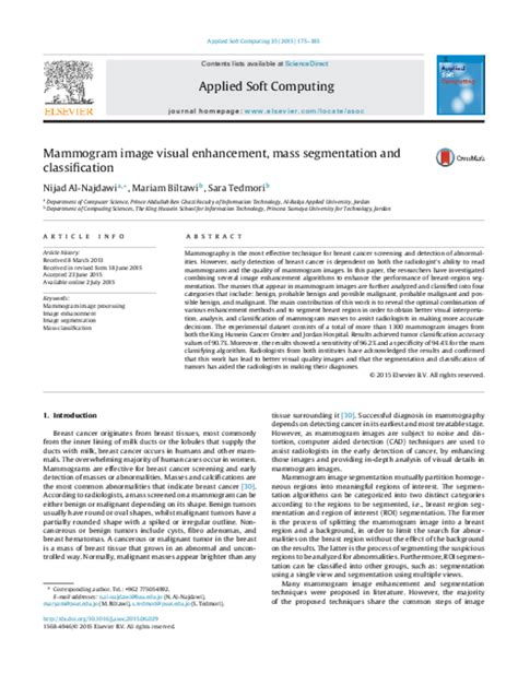 pdf mammogram image visual enhancement mass segmentation and classification nijad al