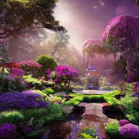 Gardens Cosmic Fantasy Flowing Streams And Exotic G