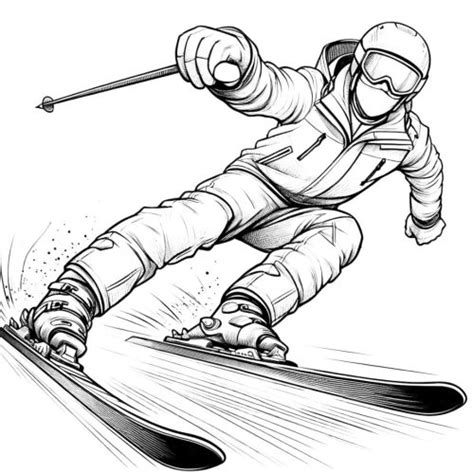 Skier In Action Coloring Page To Print For Free