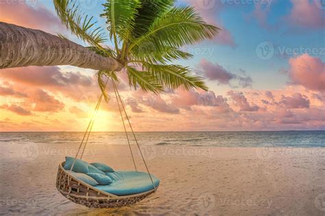 Fondo De Playa Tropical Al Atardecer Paisaje De Isla De Verano Con