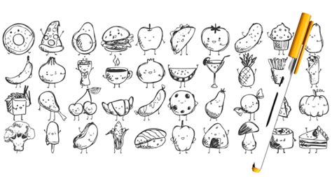 Set Of Foods Doodle Vector Doodle Drawing Doodle Sketch Food PNG And