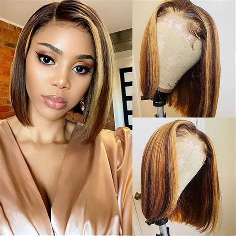 4 27 Highlight Ombre Lace Closure Wig Human Hair Colored Human Hair Bob