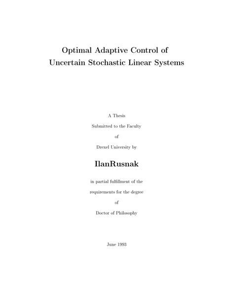 pdf optimal adaptive control of uncertain stochastic linear systems