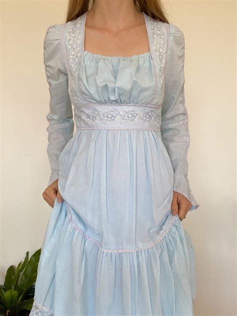 Vintage 70s Gunne Sax Maxi Blue Prairie Dress Gem