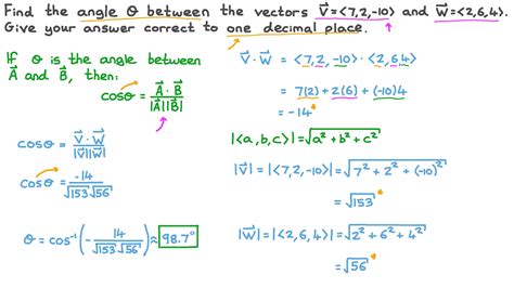 question video finding the angle between two given vectors nagwa