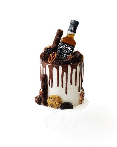 Jack Daniels Whisky Bottle Cake With Chocolate Drip Cookies
