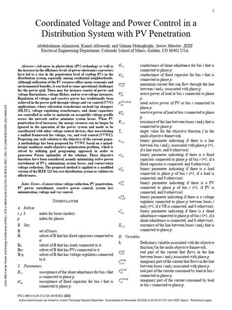 coordinated voltage and power control in a distribution system with pv penetration pdf