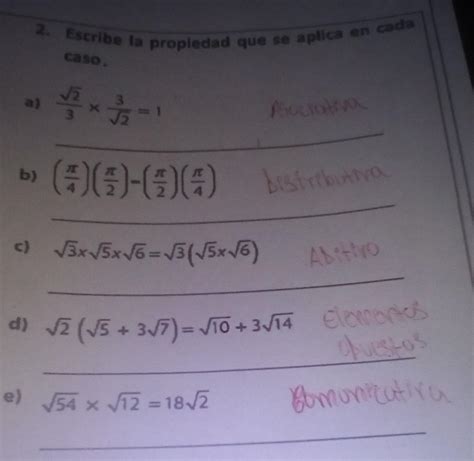 Escribe La Propiedad Que Se Aplica En Cada Caso Brainly Lat