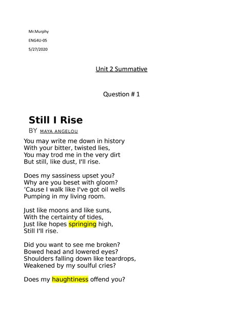 Still I Rise Poem