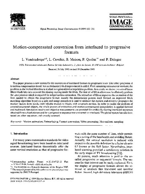 pdf motion compensated conversion from interlaced to progressive formats benoît maison