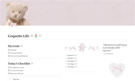 Coquette Theme FREE Notion Template Template Free Notions Templates