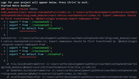javascript react native error export namespace should be first transformed by ` babel plugin