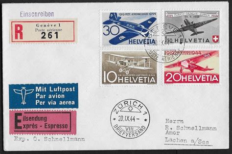 1944 R Ex Brief Jubil Flug GENF ZÜRICH Serie F37 40 ab 1 Kaufen