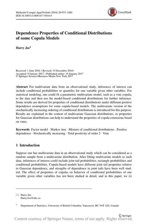 dependence properties of conditional distributions of some copula models request pdf