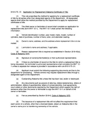Fillable Online 810 5 75 15 Application For Replacement Alabama