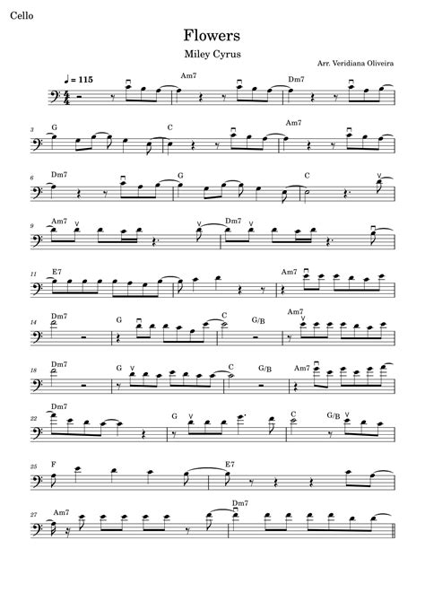 Flowers Arr Veridiana Oliveira By Miley Cyrus Sheet Music For Cello