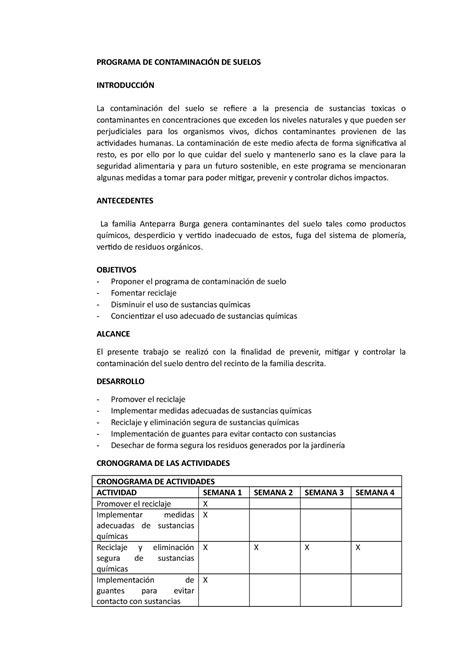 Programa Contaminaci N Del Suelo Agentes Contaminantes Utp Studocu