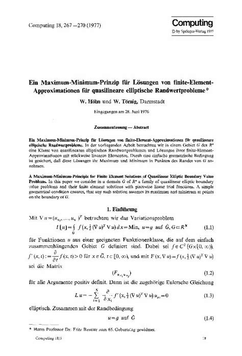 pdf ein maximum minimum prinzip für lösungen von finite element approximationen für