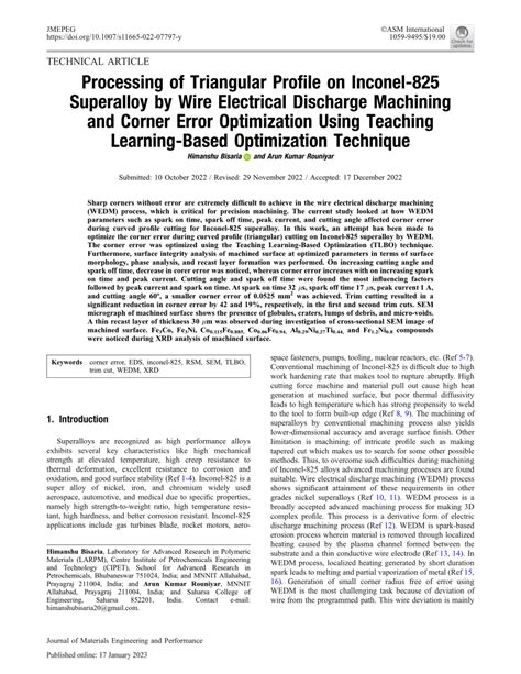 pdf processing of triangular profile on inconel 825 superalloy by wire electrical discharge