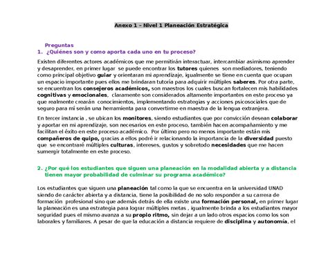 Catedra unad 1 actividad Anexo 1 Nivel 1 Planeación Estratégica