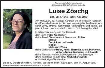 Traueranzeigen von Luise Zöschg Trauer bz