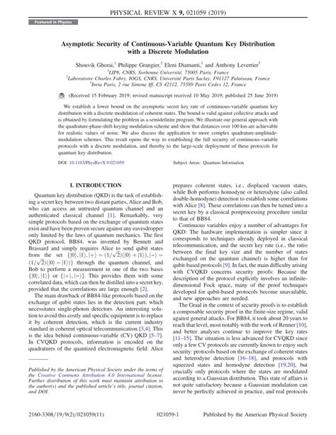 pdf asymptotic security of continuous variable quantum key distribution with a discrete modulation