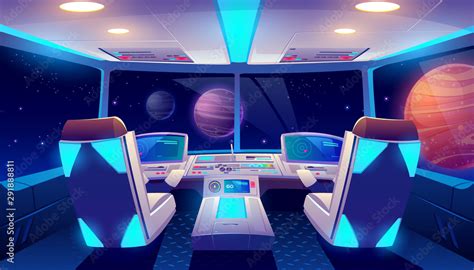 Spaceship Cockpit Interior With Space And Planets View Rocket Cabin