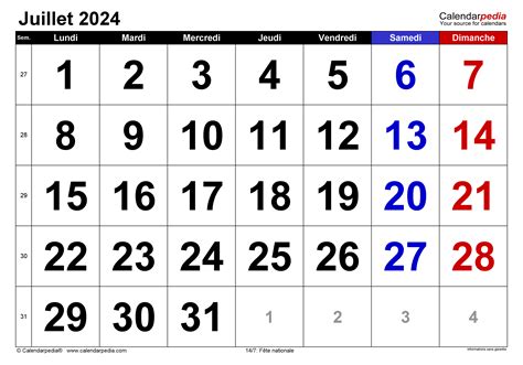 Calendrier Juillet 2024 Excel Word Et PDF Calendarpedia