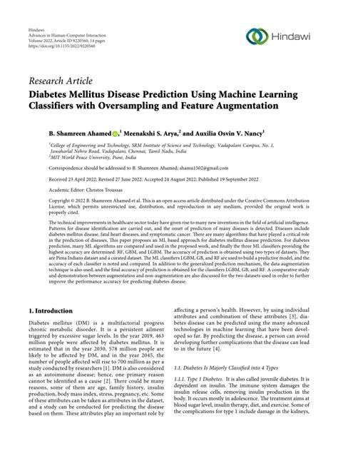 pdf diabetes mellitus disease prediction using machine learning classifiers with oversampling
