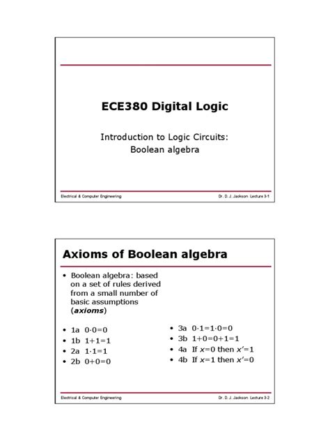 ece380 digital logic introduction to logic circuits boolean algebra pdf boolean algebra