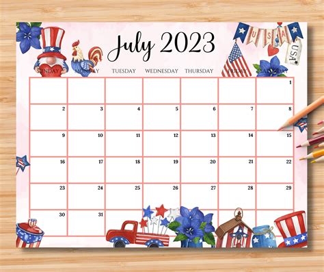Editable July Calendar Th Of July Independence Day Etsy Israel