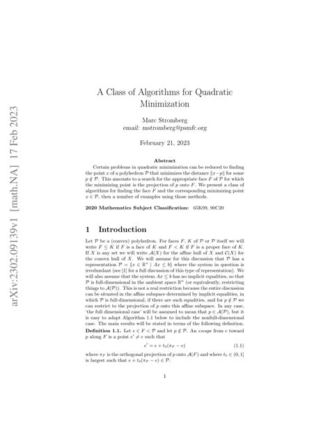 pdf a class of algorithms for quadratic minimization