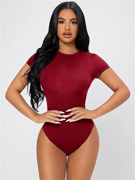 Burgundy Casual Collar Cap Sleeve Knitted Fabric Plain Tee Embellished