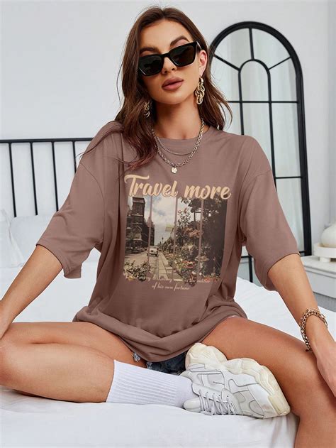 Street View And Slogan Graphic Drop Shoulder Oversized Tee Shein Usa