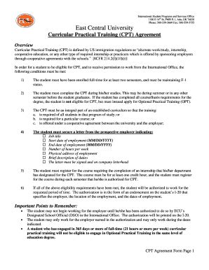 Fillable Online Ecok Curricular Practical Training Cpt For F Students