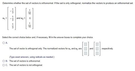 solved determine whether the set of vectors is orthonormal