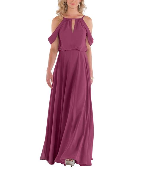 Loveonly Women S Floor Length Chiffon Pleated Cold Shoulder Bridesmaid