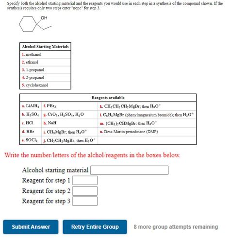 Solved Specify Both The Alcohol Starting Material And The Chegg